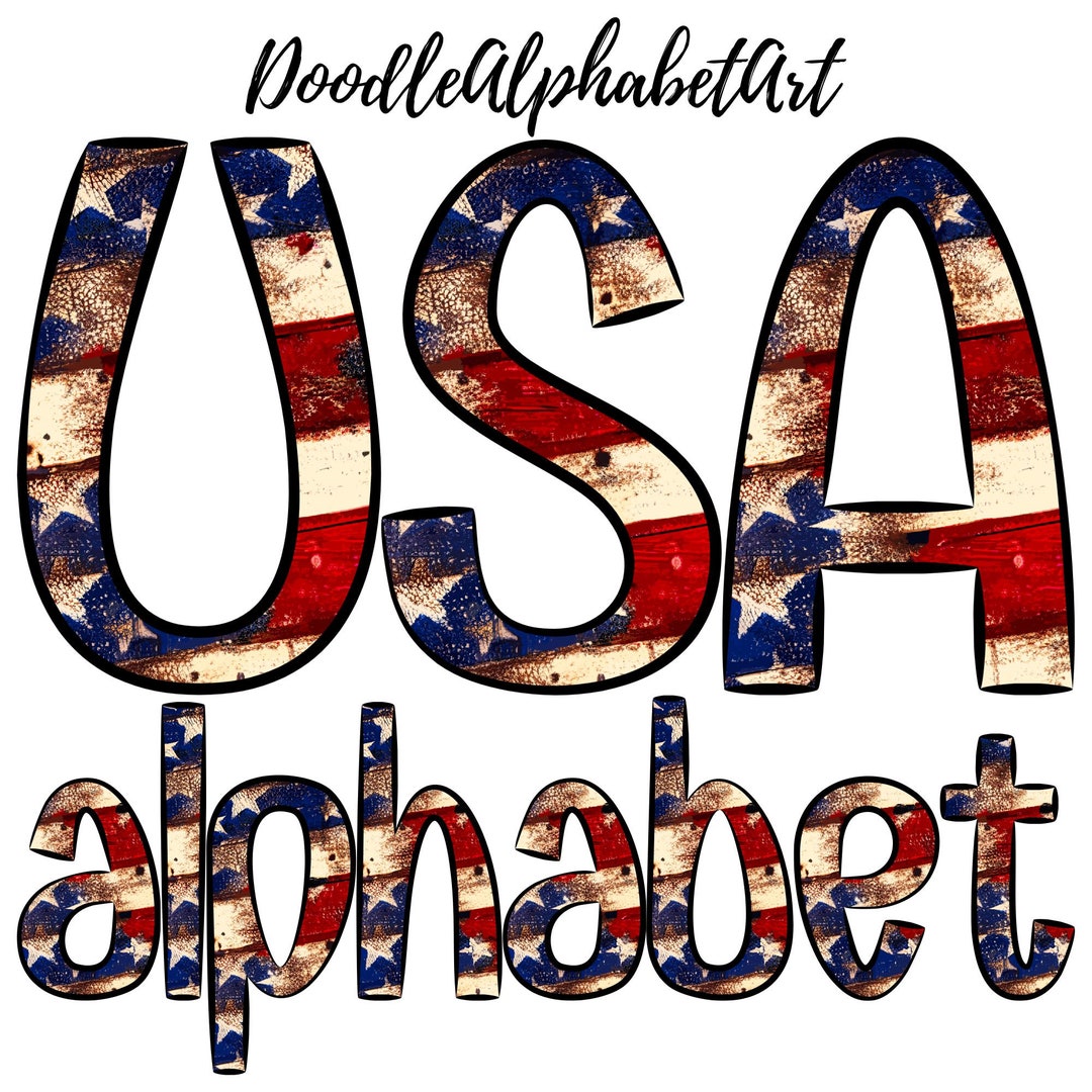 Digital Download, Patriotic American Flag Doodle Letters PNG, USA ...