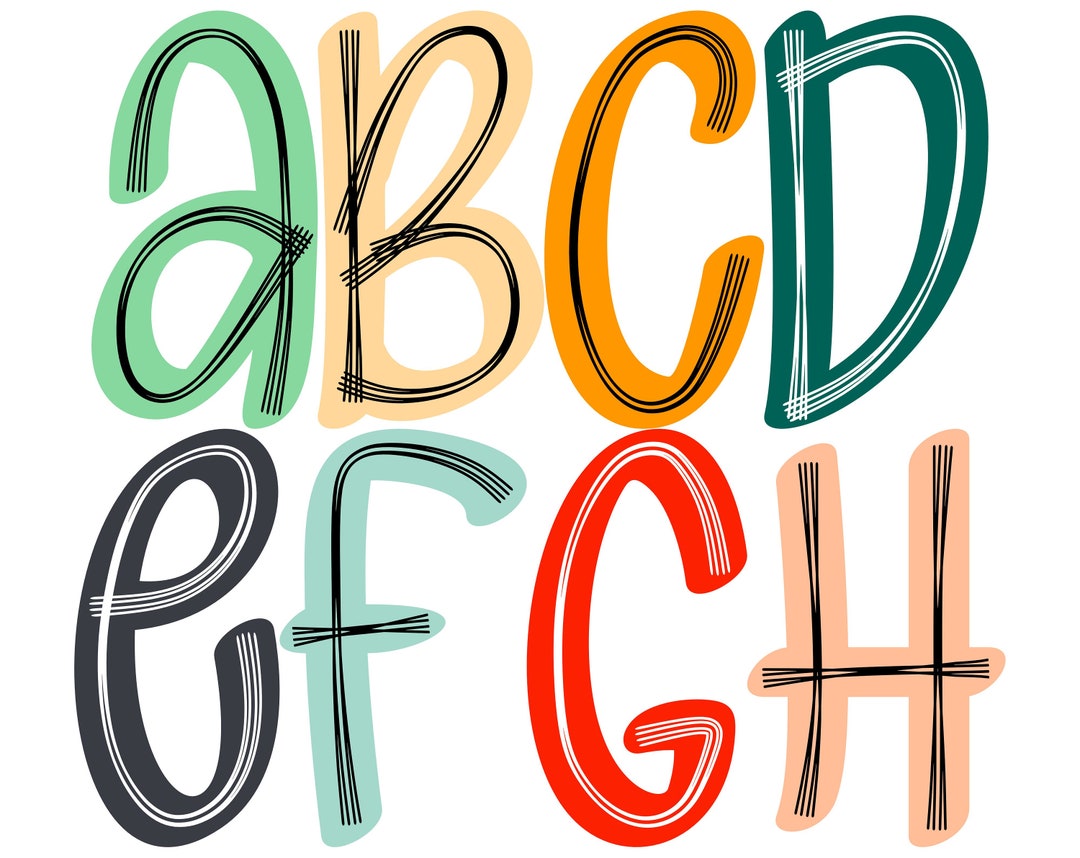 Scribble Alphabet Letters Png Set in 8 Colors, Vista Blue, Marzipan ...
