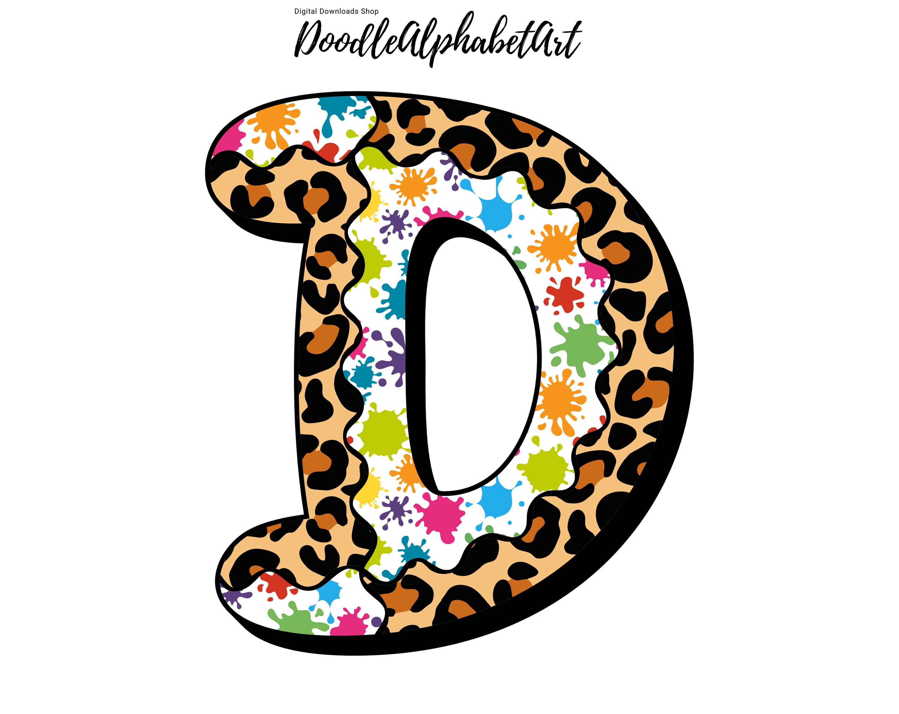 Half Leopard Paint Splats Curve Wave Line Alphabet Letters - Etsy