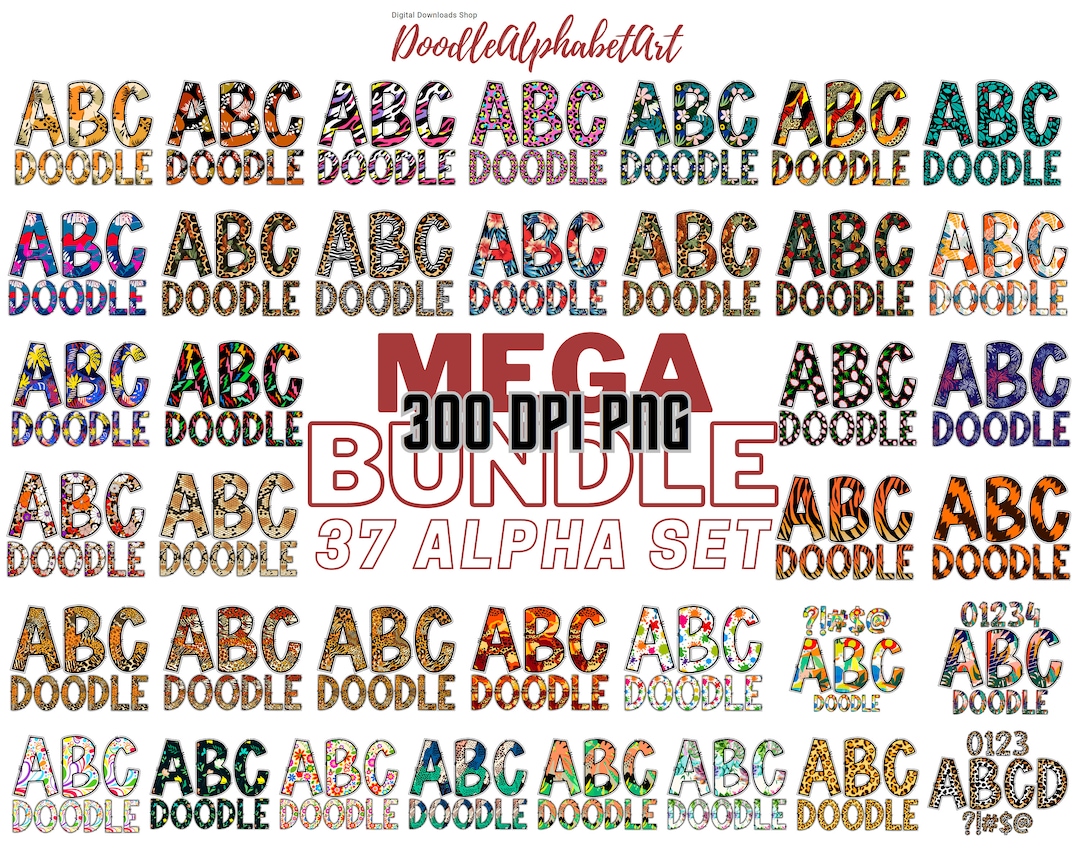 Mega Alphabet PNG Bundle Sets of Hand Drawn Digital Doodle Print ...