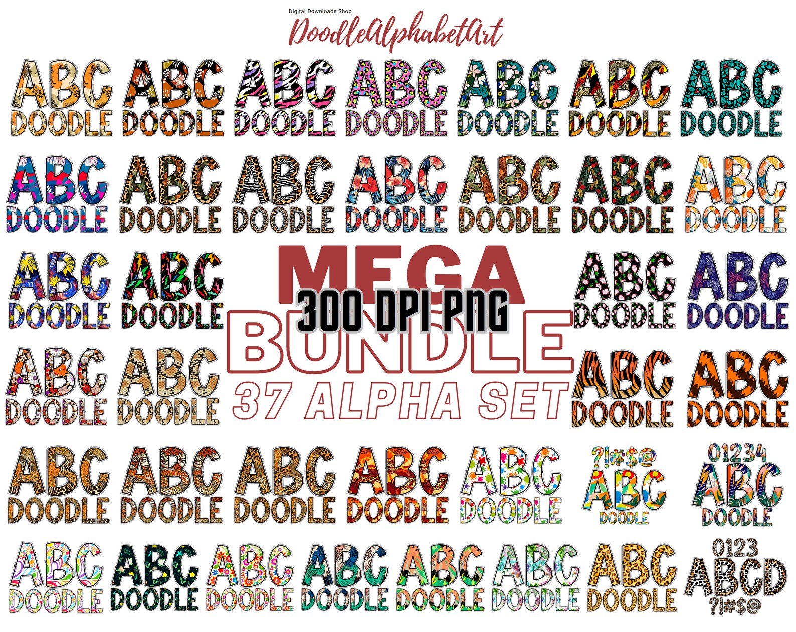 Mega Alphabet PNG Bundle Sets of Hand Drawn Digital Doodle Print ...