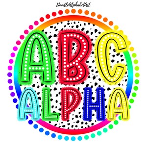 Neon Rainbow Scribble Smear Dots Alphabet PNG Bundle, Abstract Circle ...