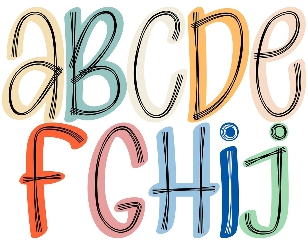 Scribble Digital Alphabet Letters PNG Set in 10 Colors, Peach Yellow ...
