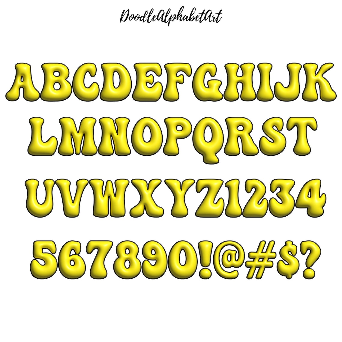 Vibrant Bright Inflated Groovy Alphabet PNG Bundle, Retro 3D Letters ...