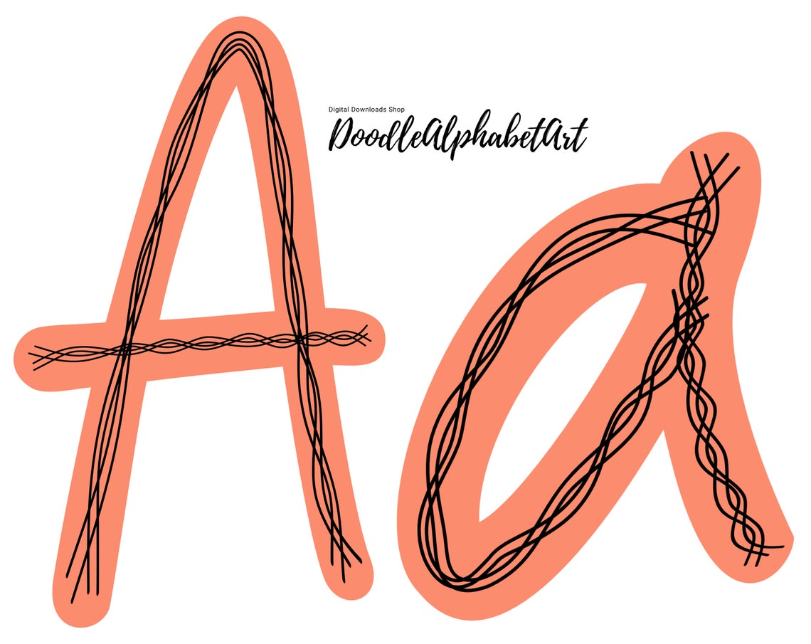 Scribble Alphabet PNG Bohemian Color Palette Boho Digital - Etsy