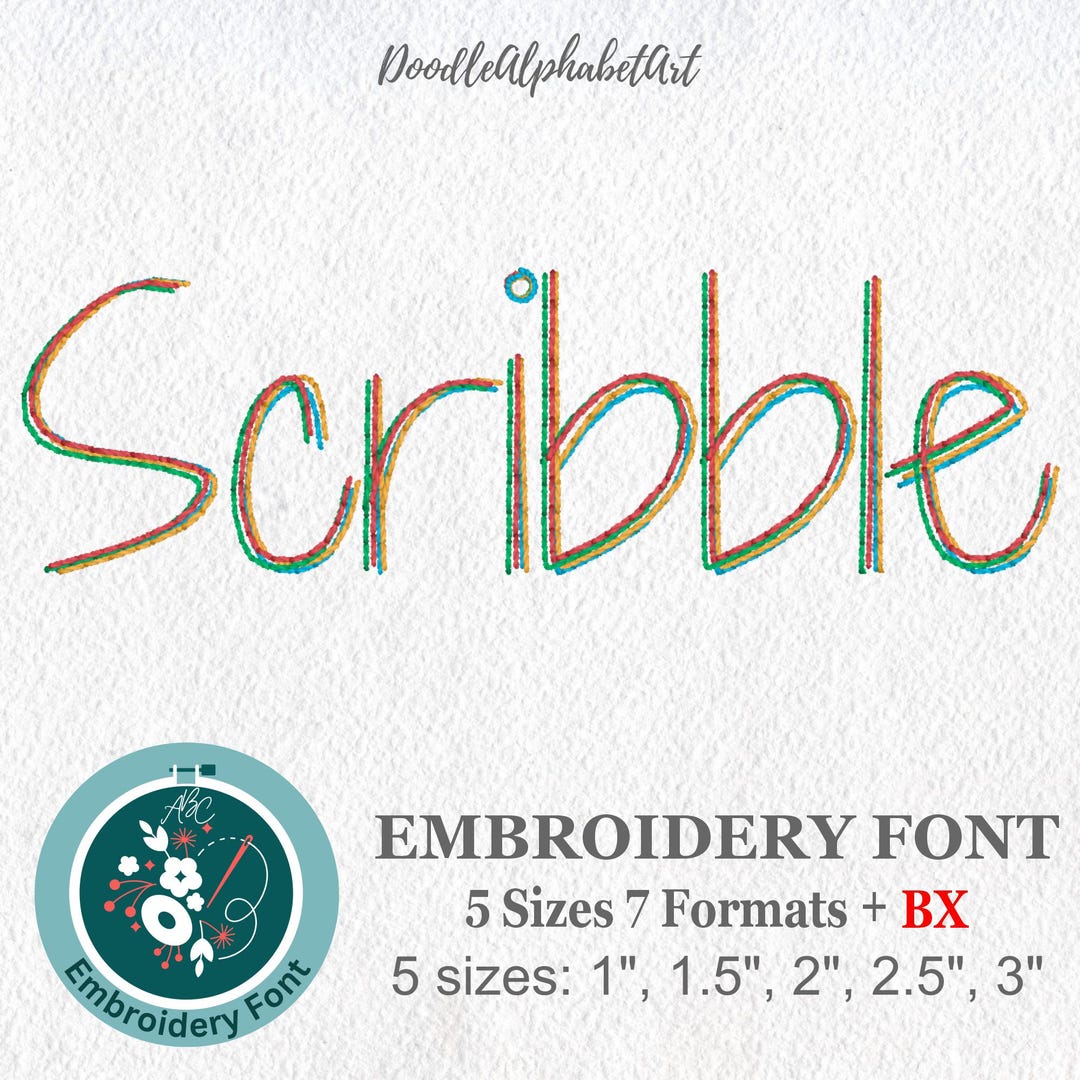 Scribble Embroidery Font: 5 Sizes, 7 Formats + BX (digital Download) - Etsy