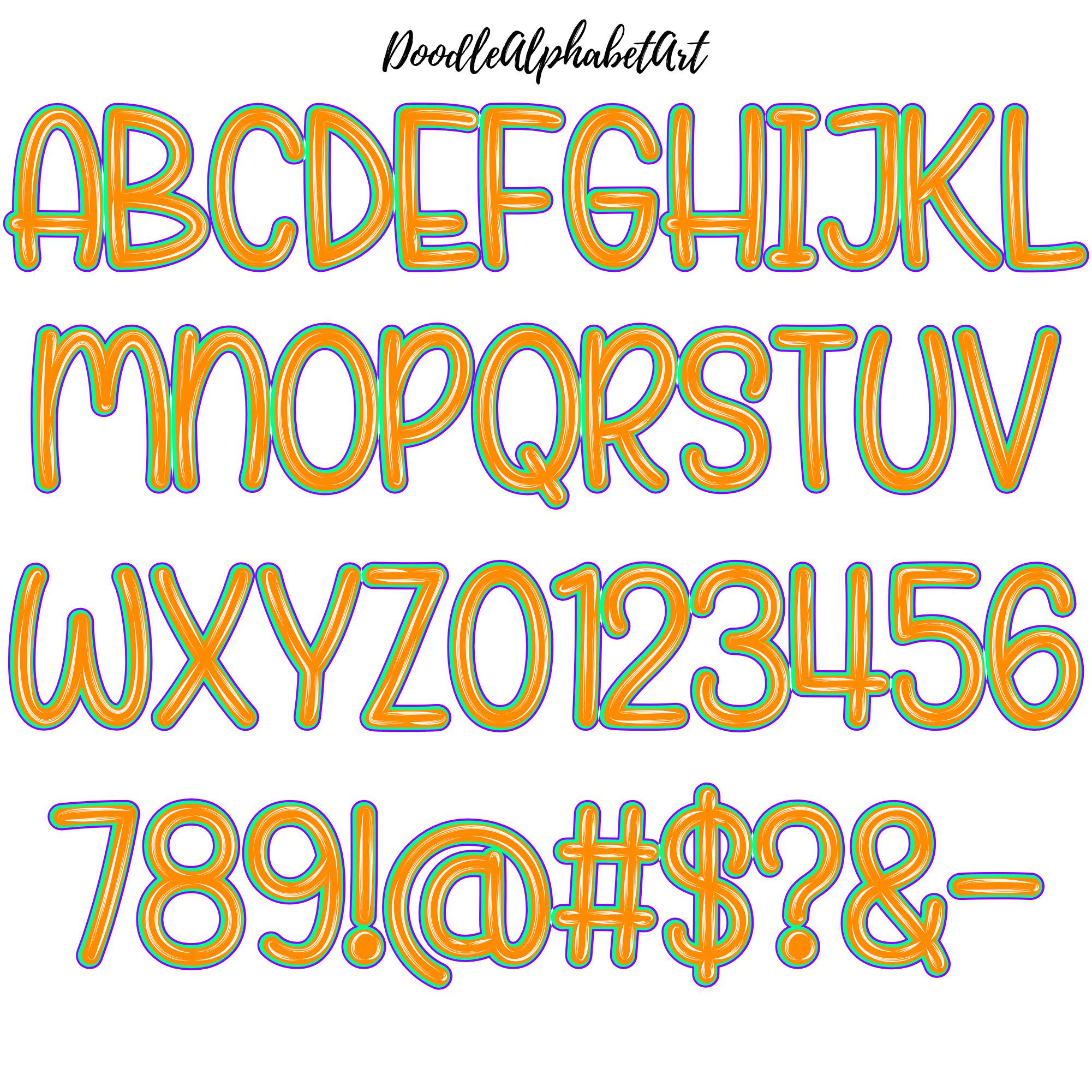Funky Lettering Doodles PNG Bundle: Bright Color Alpha Pack (digital ...