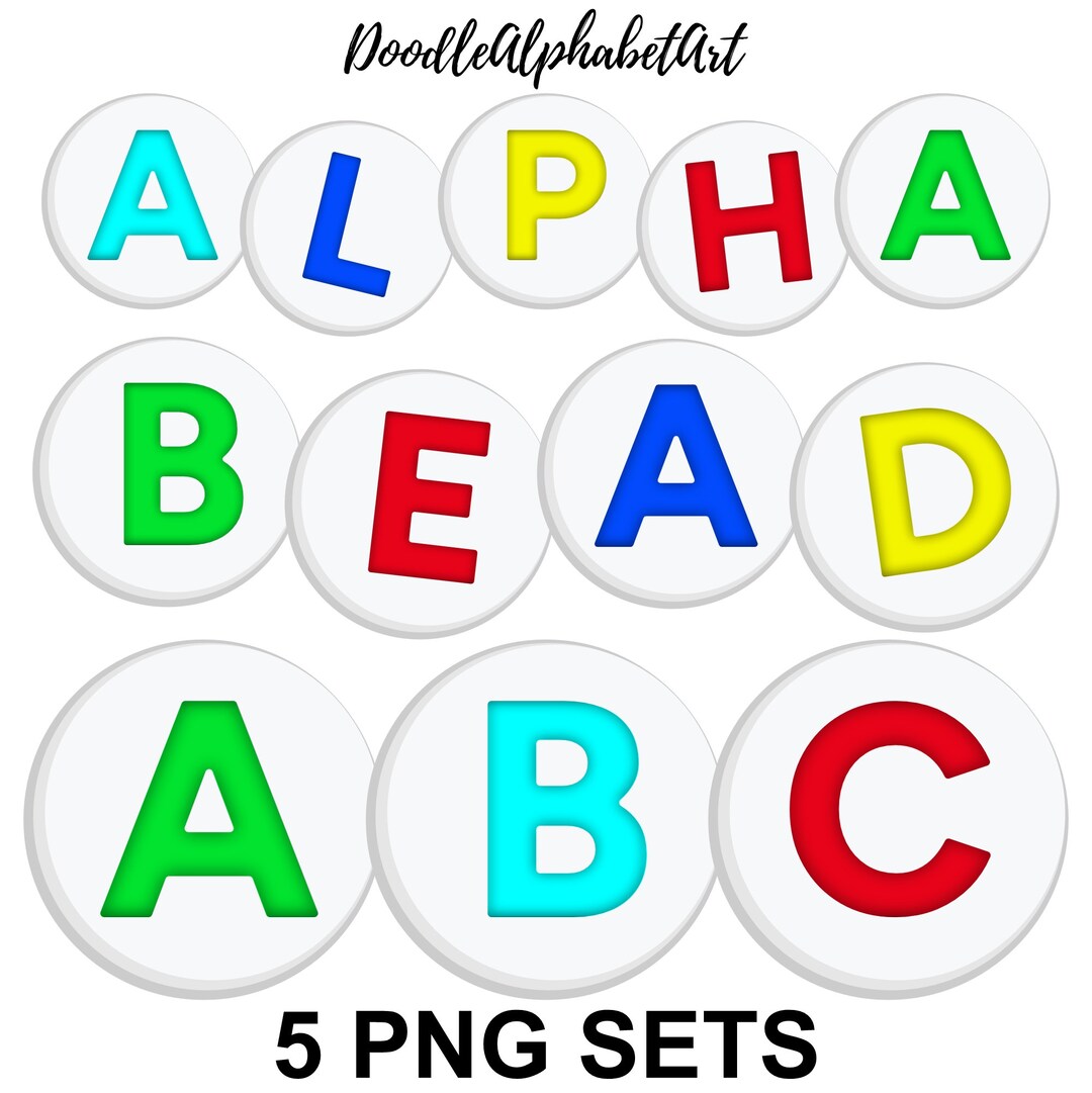 Alphabet Beads Font PNG, Bundle of 5 Sets of Alphabet, Letters Beads ...