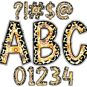 Half Leopard and Flower Digital Doodle Alphabet Letters PNG, Hand Drawn ...