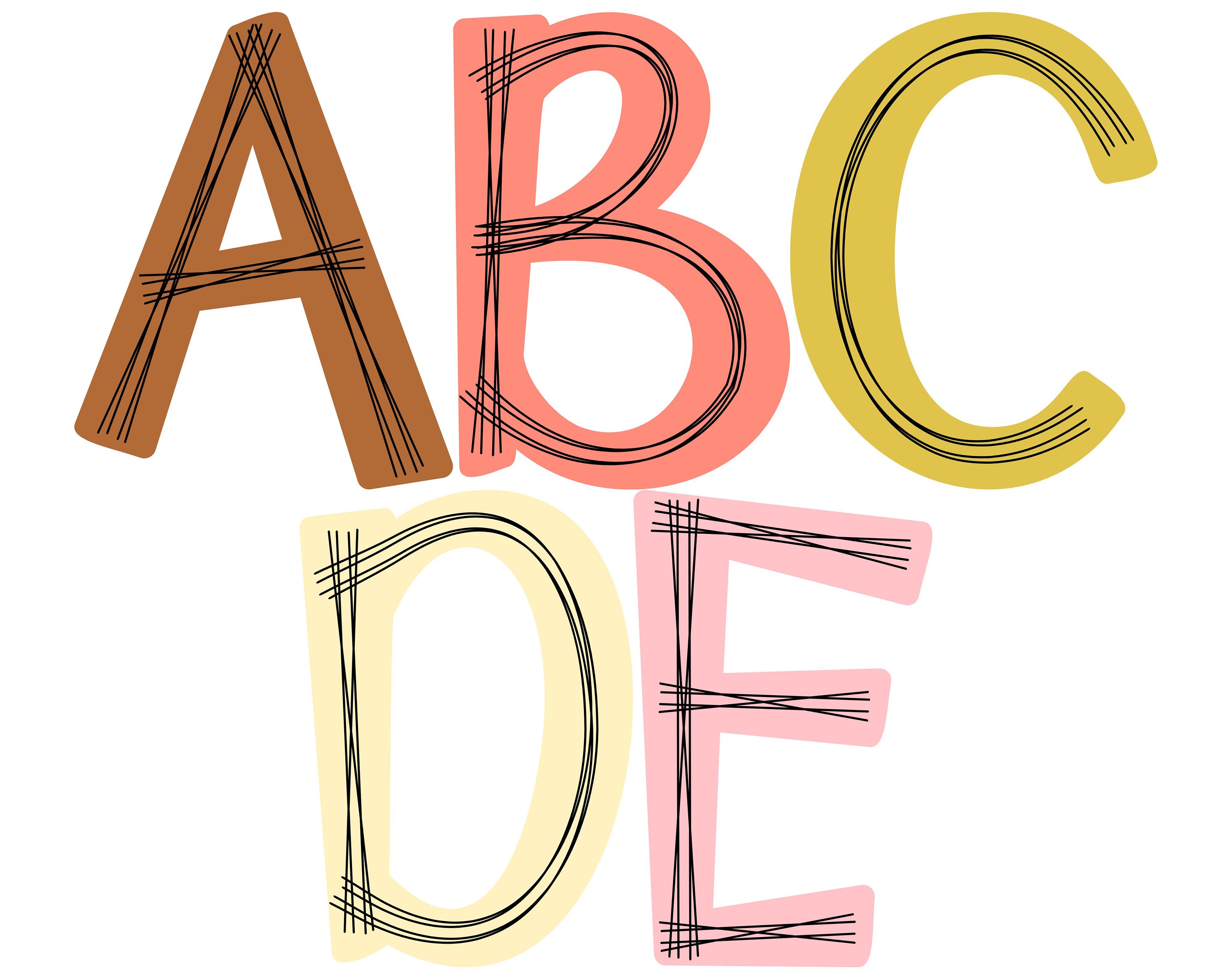 Scribble Letters PNG in 5 Colors Clay Brown Geraldine - Etsy