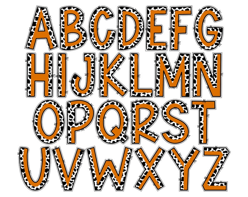 Half Cow Hide Animal Print Alphabet & Numbers PNG Boho Doodle - Etsy