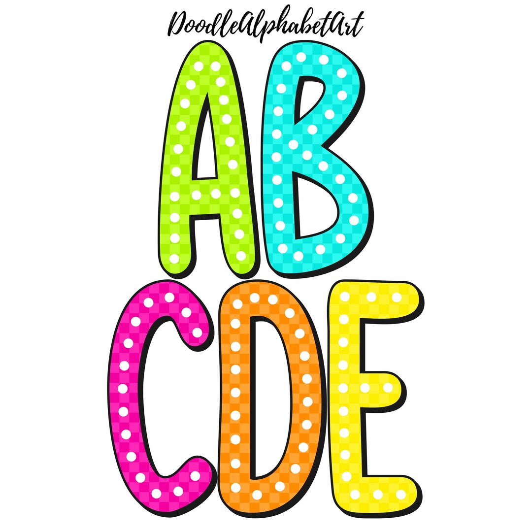 Bright Checkered Dot Alphabet PNG Bundle, Bright Colors, 5 Alpha Sets ...
