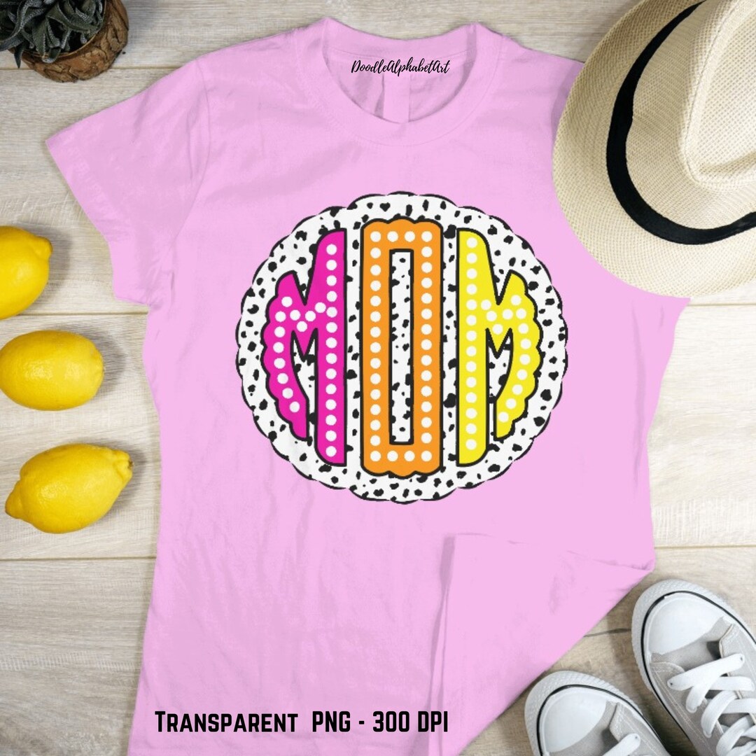 Monogram Mom PNG Design, Dalmatian Dots Background, Bright Colors ...