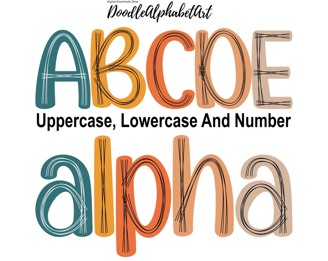 Earthy Boho Color Palette Scribble Letters PNG, A Hand Drawn Set of ...