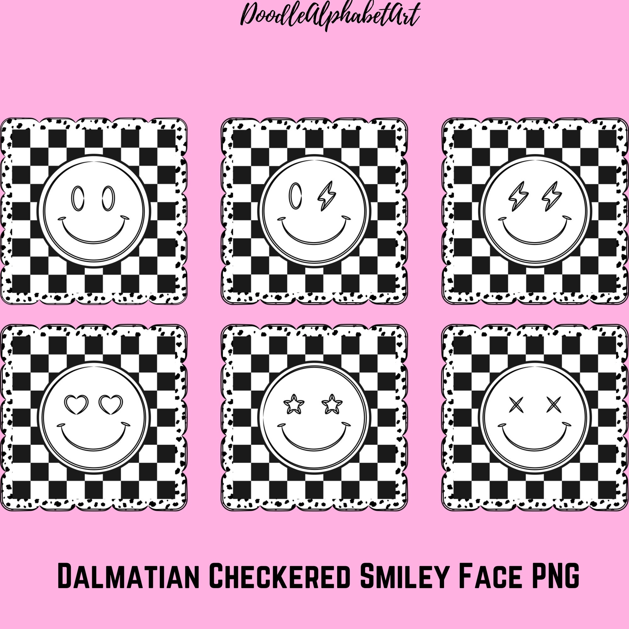 Checkered Smiley Face PNG Bundle: Groovy Letters, Dots Alphabets ...