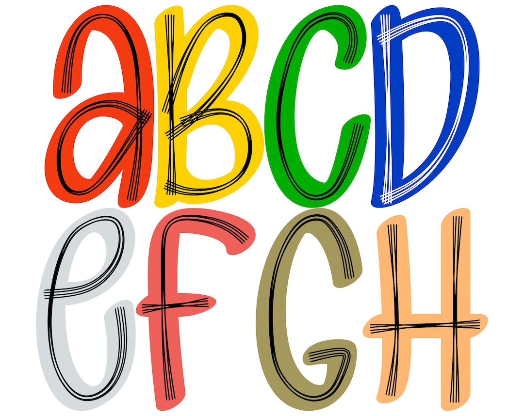 Scribble Letters PNG in 8 Colors, Reddish Orange, Ripe Lemon, Irish ...