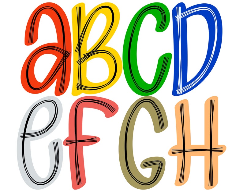 Scribble Letters PNG in 8 Colors Reddish Orange Ripe Lemon - Etsy