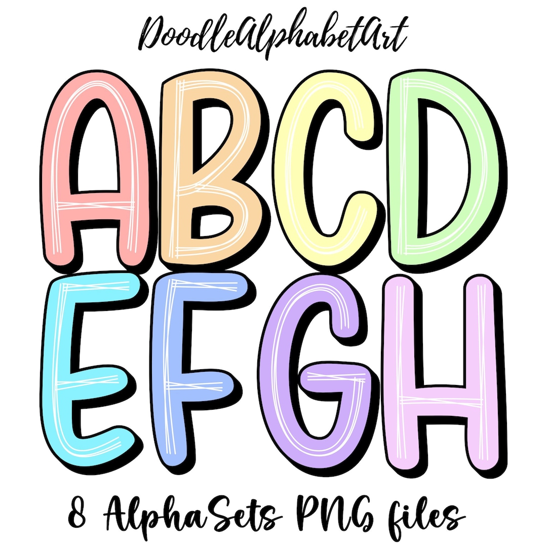 White Scribble Doodle Alphabet PNG Bundle, Block Shadow PNG Font ...