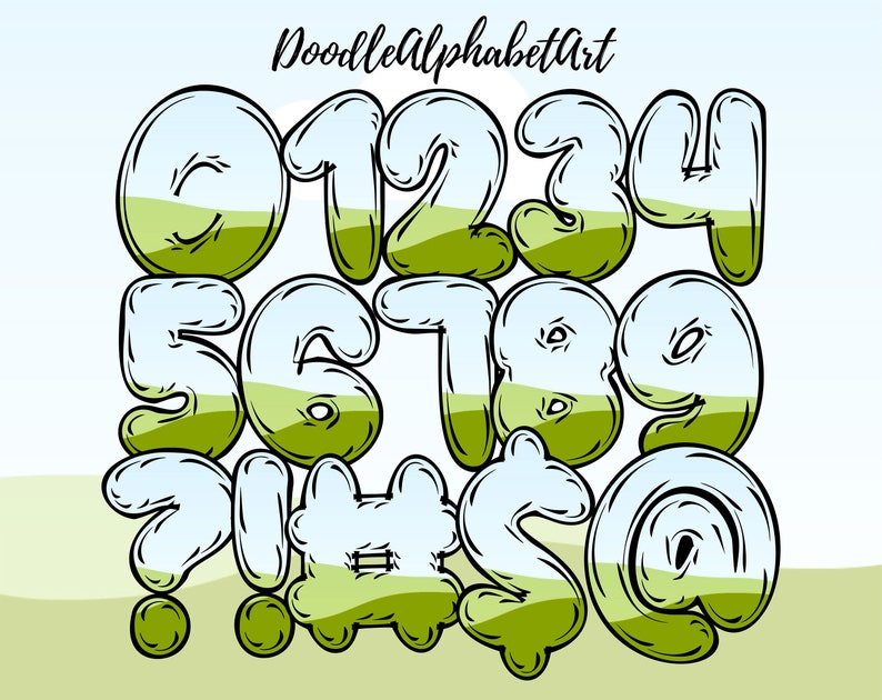 Doodle Bubble Font Canva Frames: Alphabet Letters, Numbers (digital ...