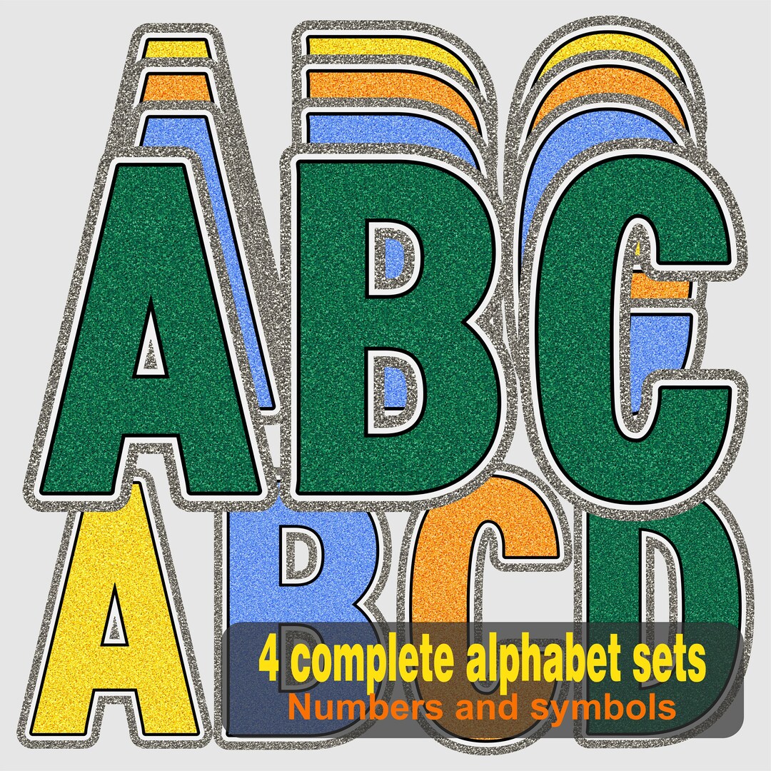 Alphabet Letters PNG Bundle. Color of BLUE, Blue Green, Orange, Yellow ...