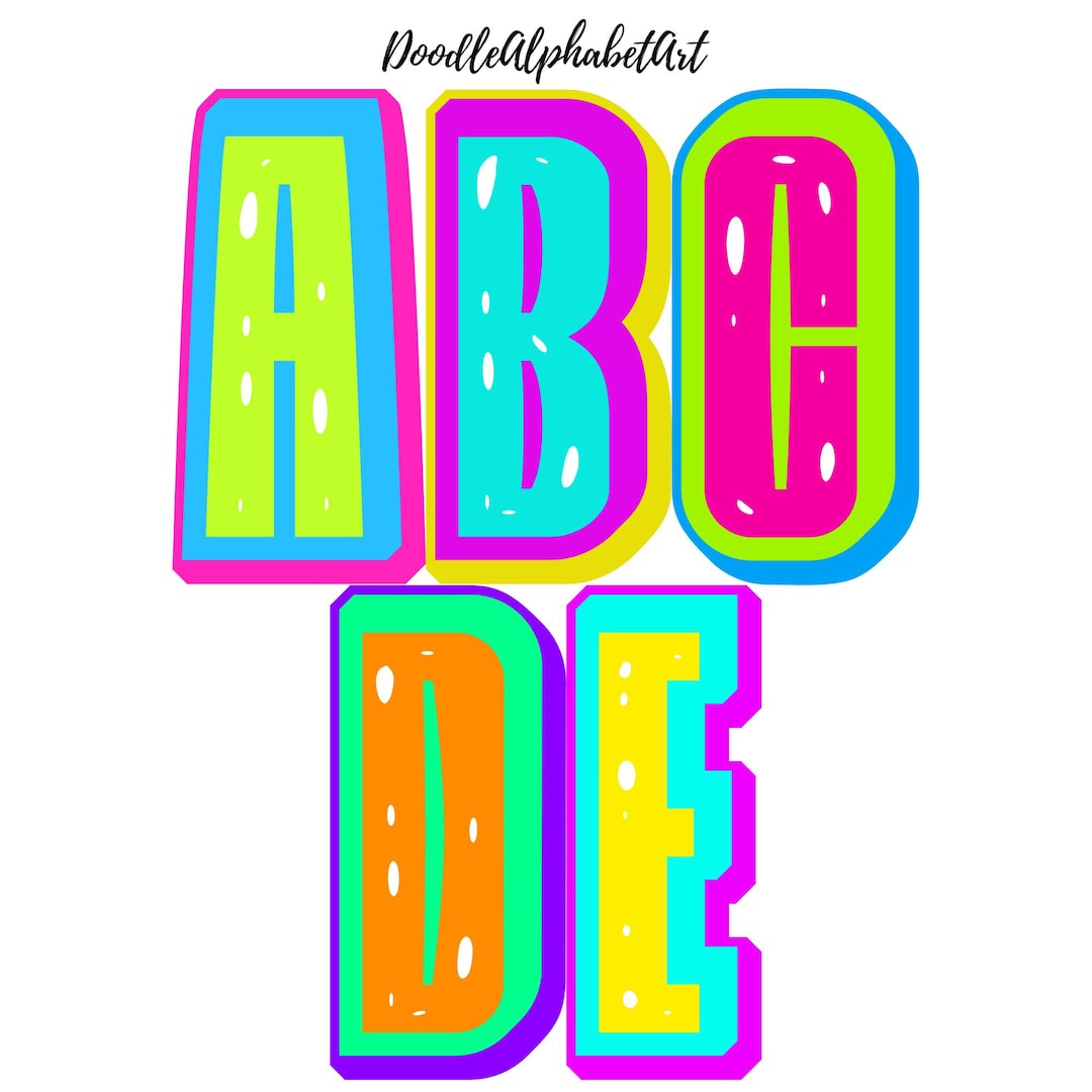 Bold Retro Funky Colorful Tall Alphabet PNG Bundle, Bright Color, 5 ...