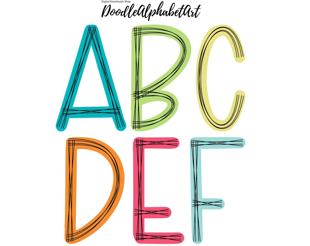 Tropical Palette Doodle Alphabet Scribble Letters PNG, Featuring 6 ...