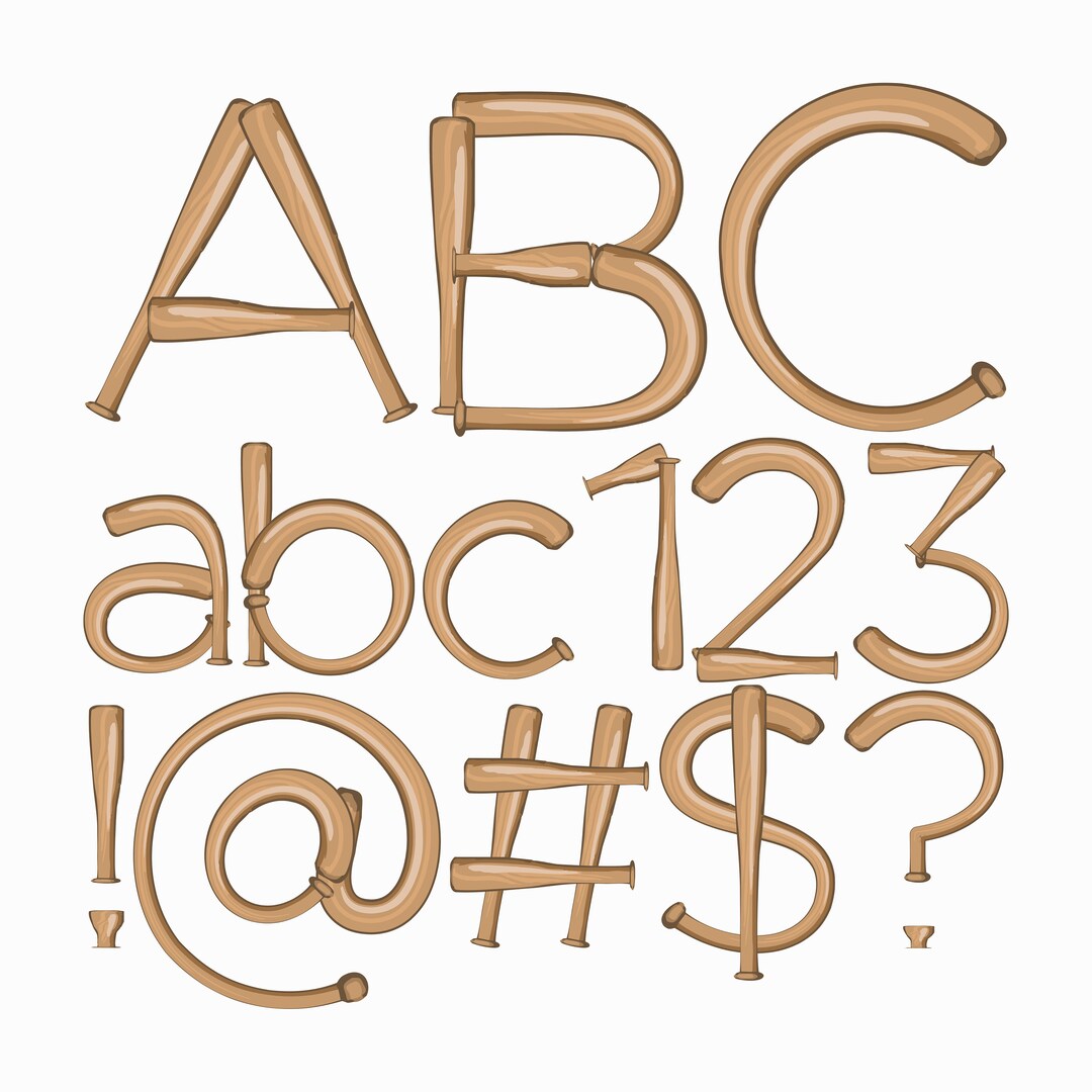 Baseball Bat Alphabet: Hand-drawn Doodle PNG Clipart (digital Download ...