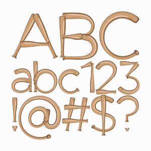 Wooden Baseball Bat Digital Doodle Alphabet Letters, Numbers & Symbols ...
