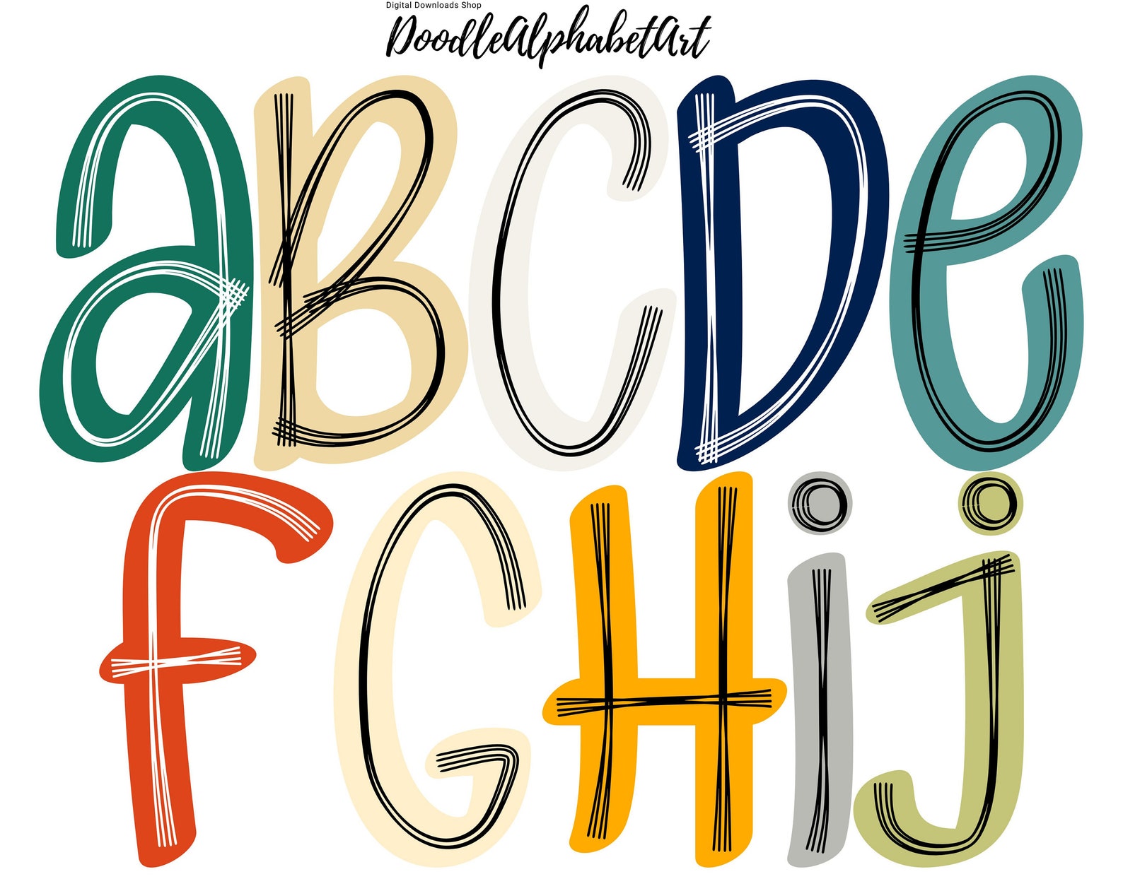 Package of 9 Sets of Digital Scribble Alphabet Pngs Bundle - Etsy
