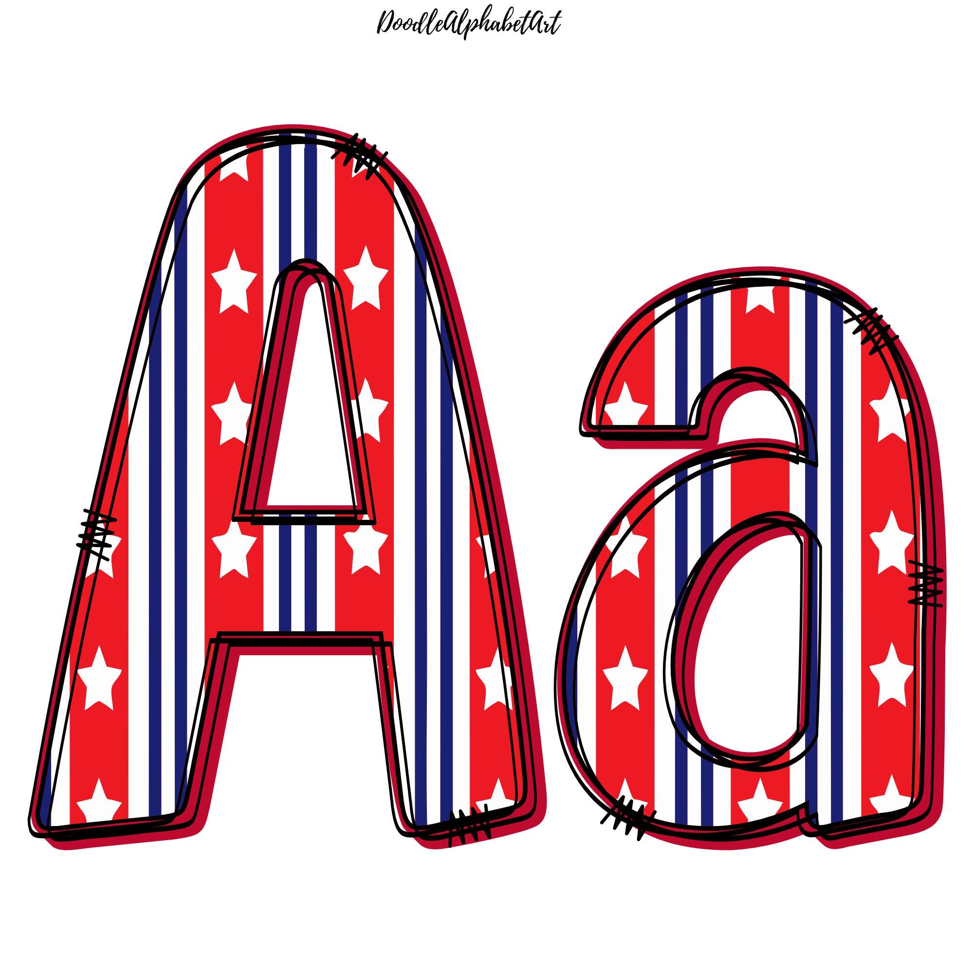 Patriotic Alphabet PNG Set: 4th of July Doodle Letters & Clip Art ...