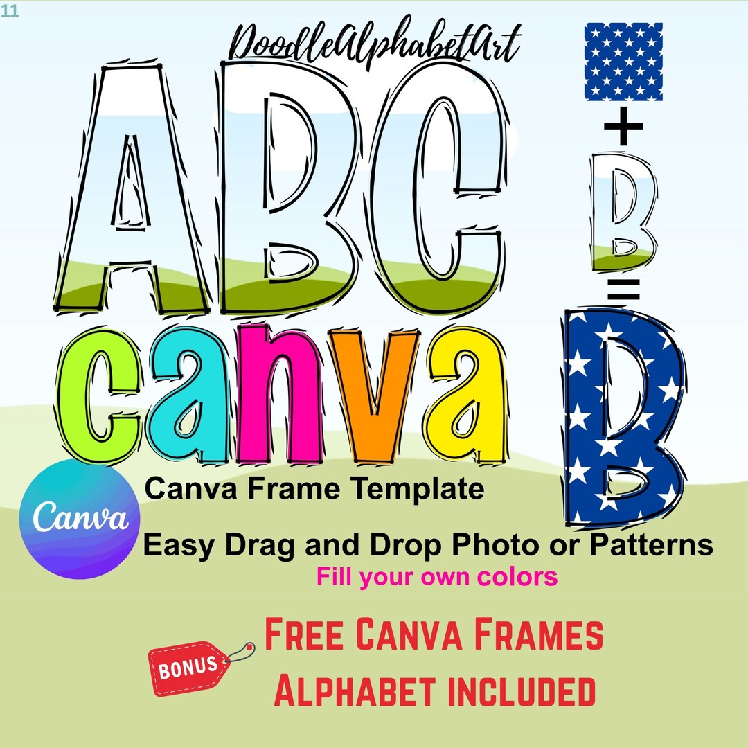 Curved Lines Doodle Letters Canva Frame Template, Alphabets Numbers ...