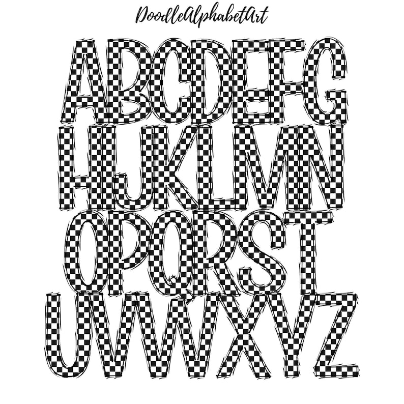 Checkered Letters PNG, Black and White Checkerboard Doodle Alphabet PNG ...