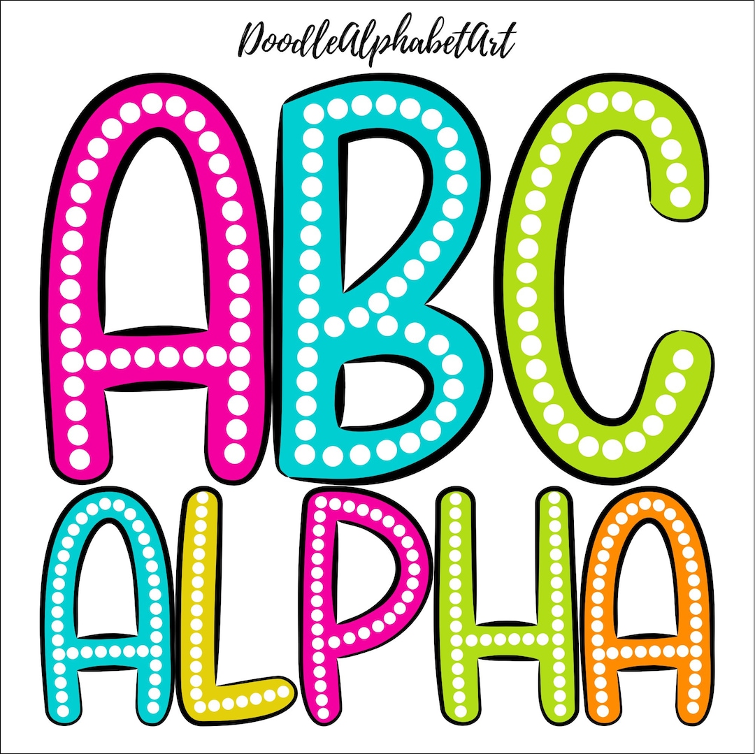 Dots Alphabet PNG Bundle: Vibrant Handwritten Font (digital Download ...