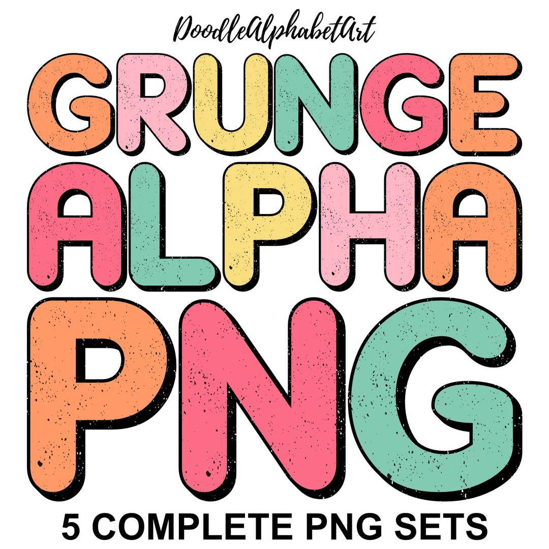 Distressed Letters PNG, Grunge Doodle Alphabet PNG Bundle, 5 Alphapack ...