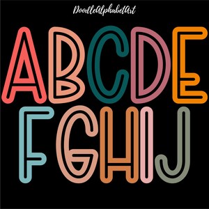 Boho Black Center Line Doodle Alphabet Letters PNG Bundle, 10 Alpha ...