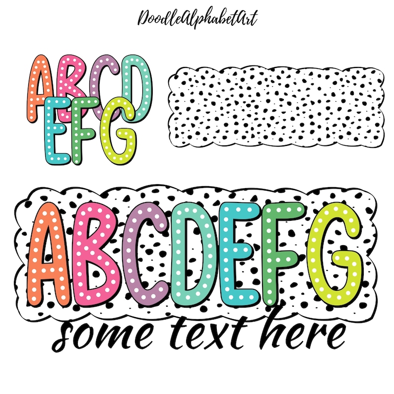 Polka Dot Doodle Alphabet PNG Bundle: 7 Sets, Dalmatian Backgrounds ...