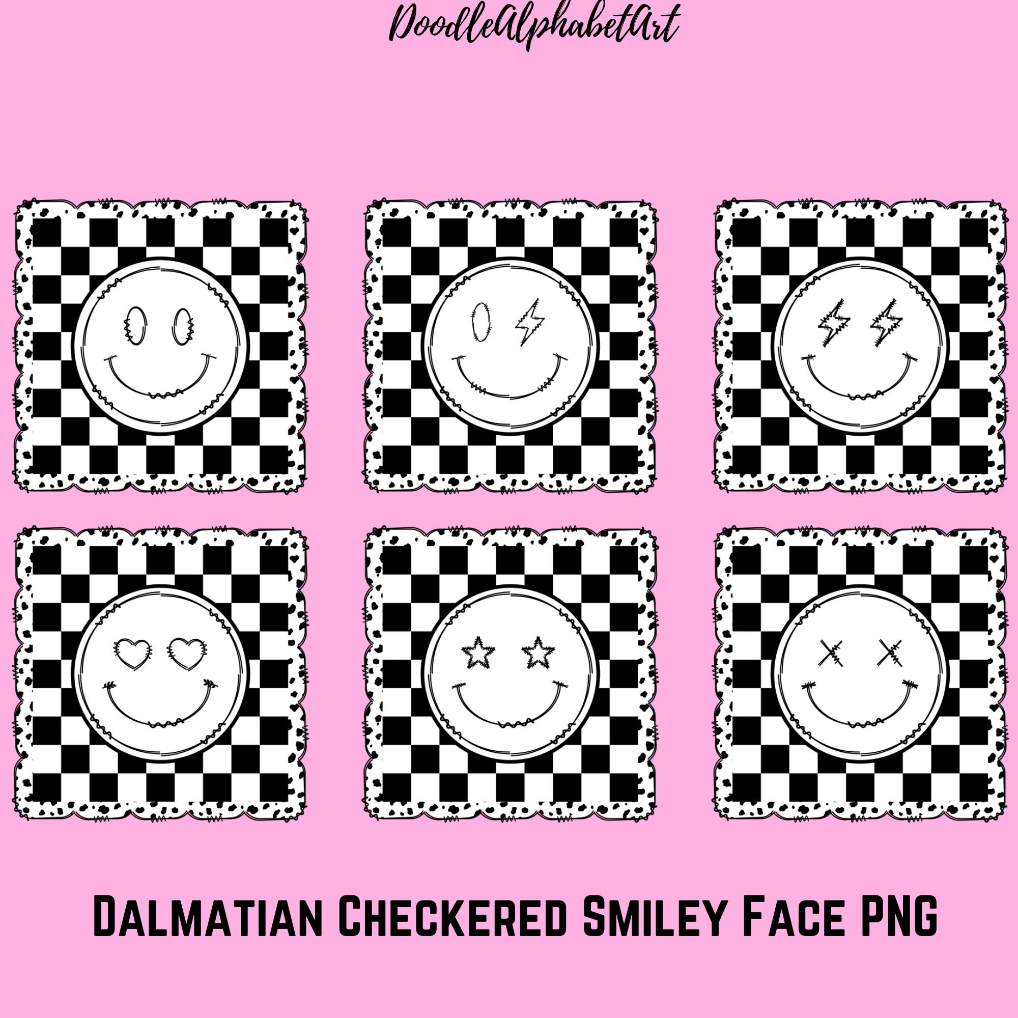 Checkered Smiley Face PNG Bundle: Groovy Letters, Dots Alphabets ...