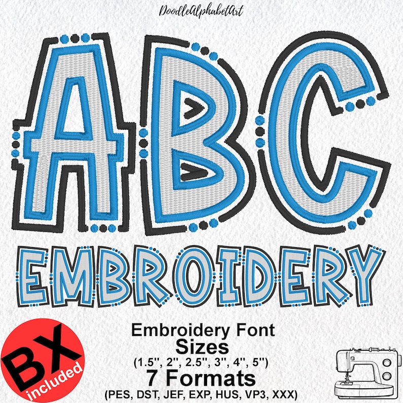 Lines and Dots Satin Border and Fill Stitch Embroidery Font, 6 Sizes 7 ...