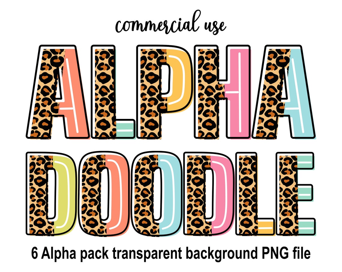 Leopard Split Alphabet Digital PNG Bundle, Boho Doodle Alphabet, Hand ...