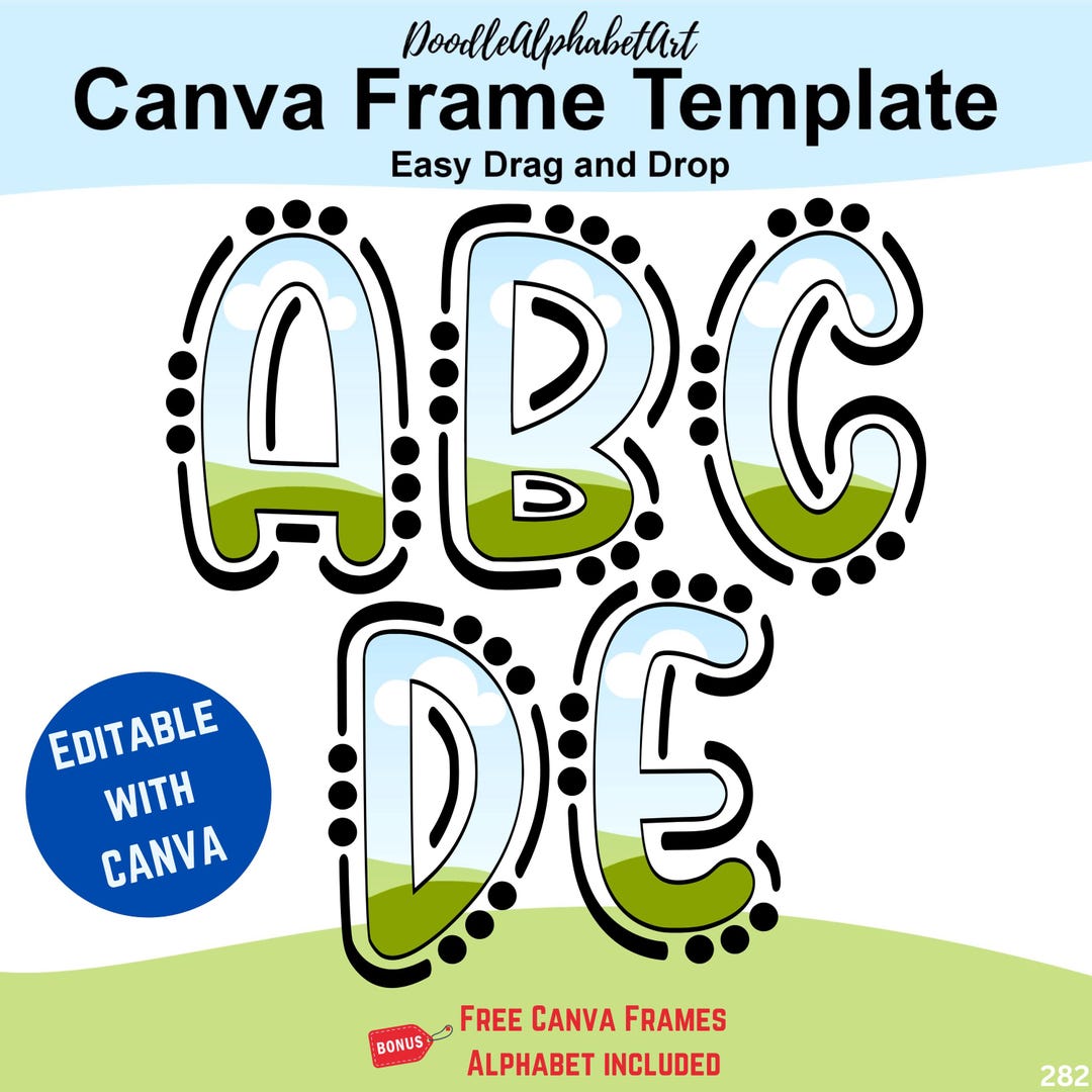 Doodle Alphabet Canva Frames: Drag & Drop Photo Template (digital ...