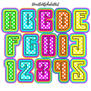 Bright Polka Dot Funky Doodle Alphabet PNG Bundle, 5 Alpha Sets, Bold ...