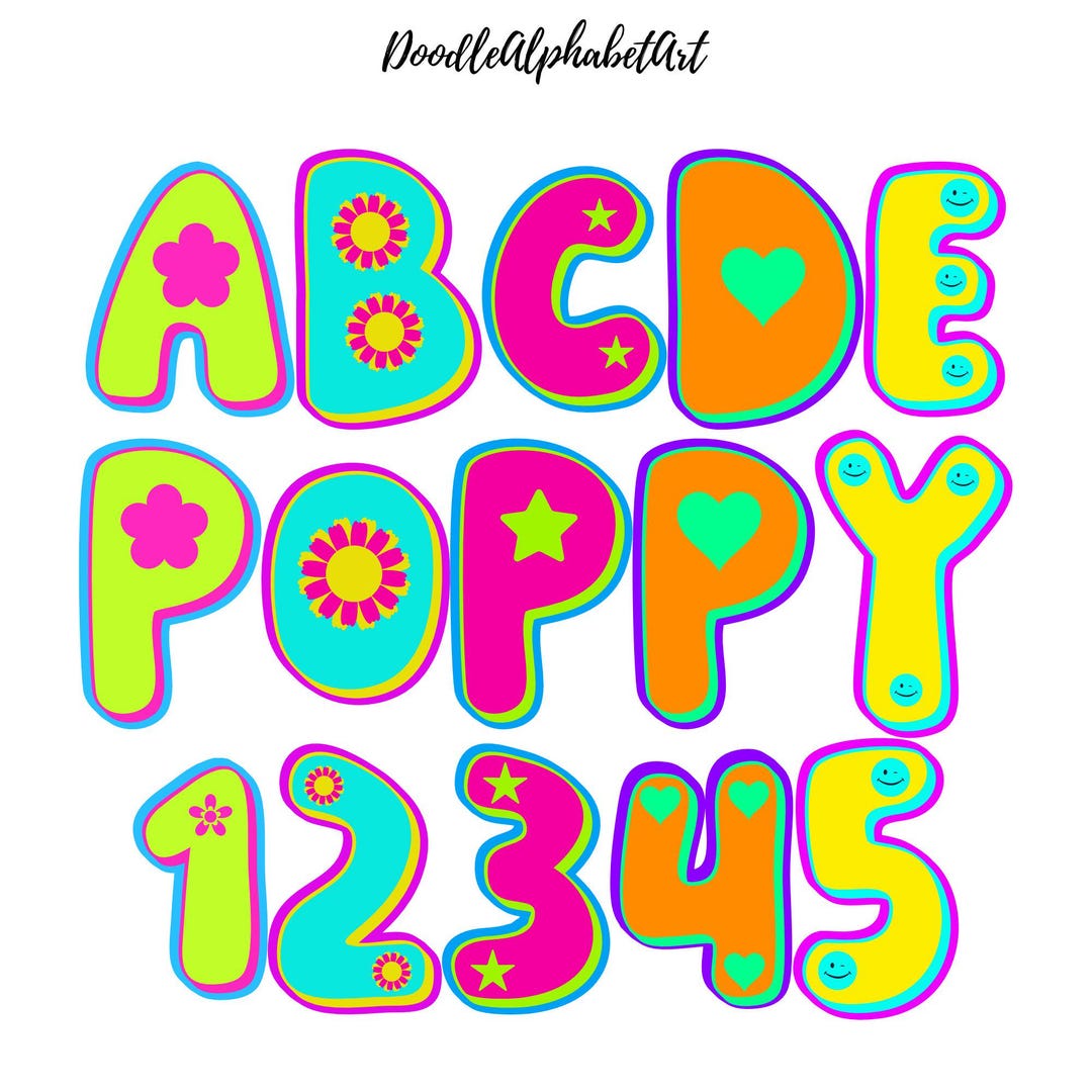 Poppy Alphabet PNG Bundle, Vibrant Bright Funky Letters Alphapack ...