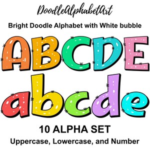 Doodle Font Alphabet PNG Bundle Feat. White Bubble and Bright Color ...