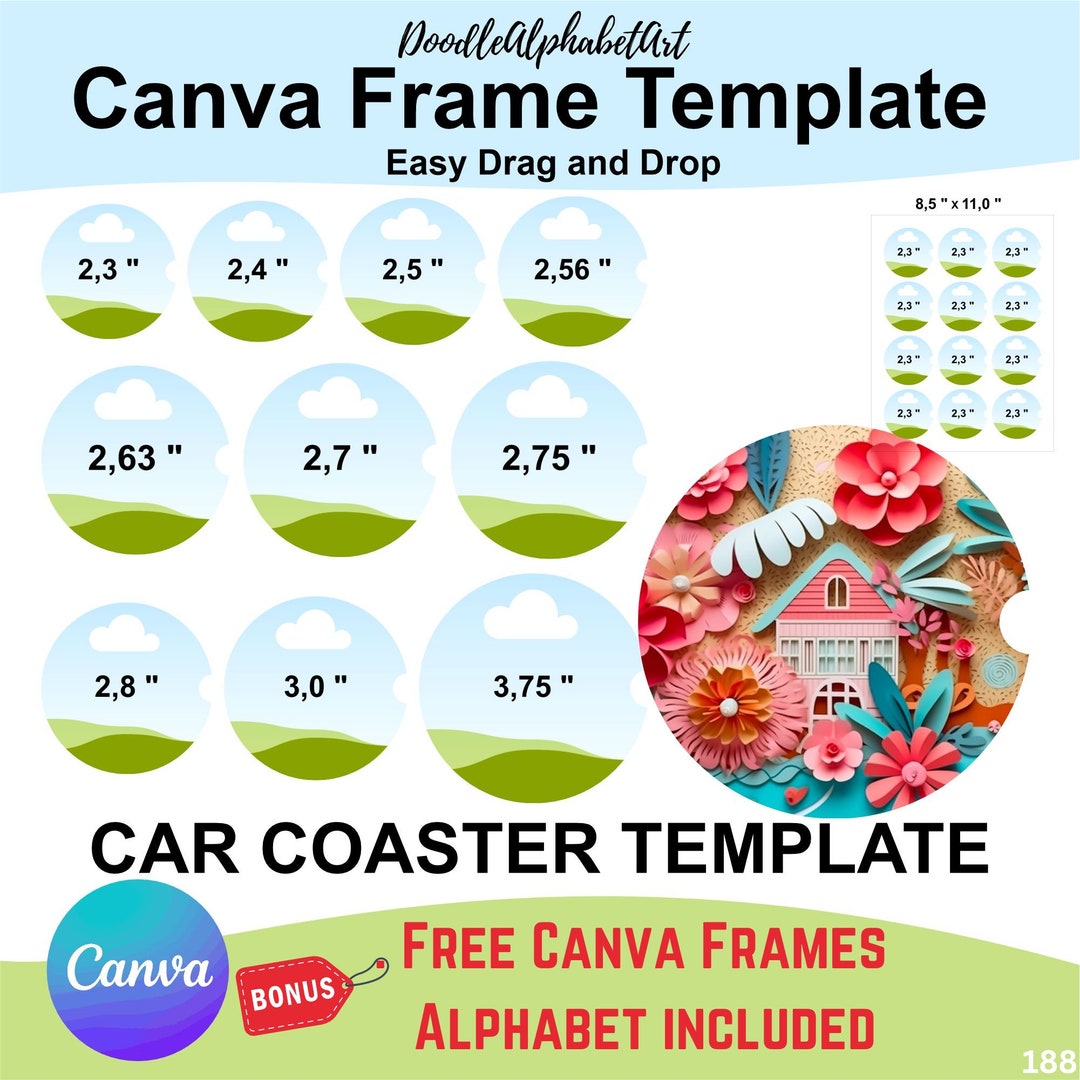 Car Coaster Canva Frames, 10 Different Sizes, Car Cup Coaster Template ...