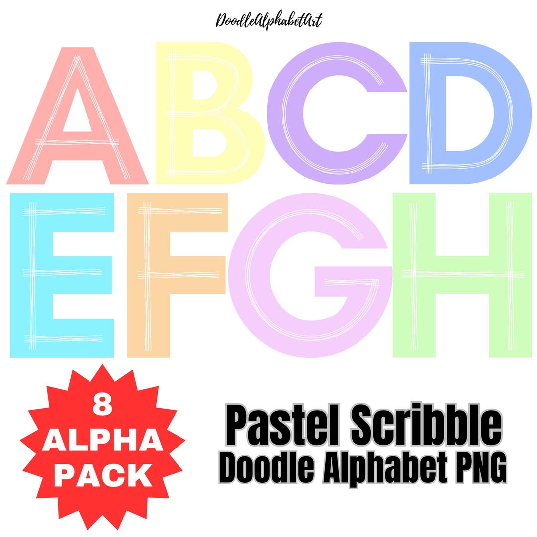 Pastel Scribble Alphabet PNG Bundle: Easter Doodle Font (digital ...