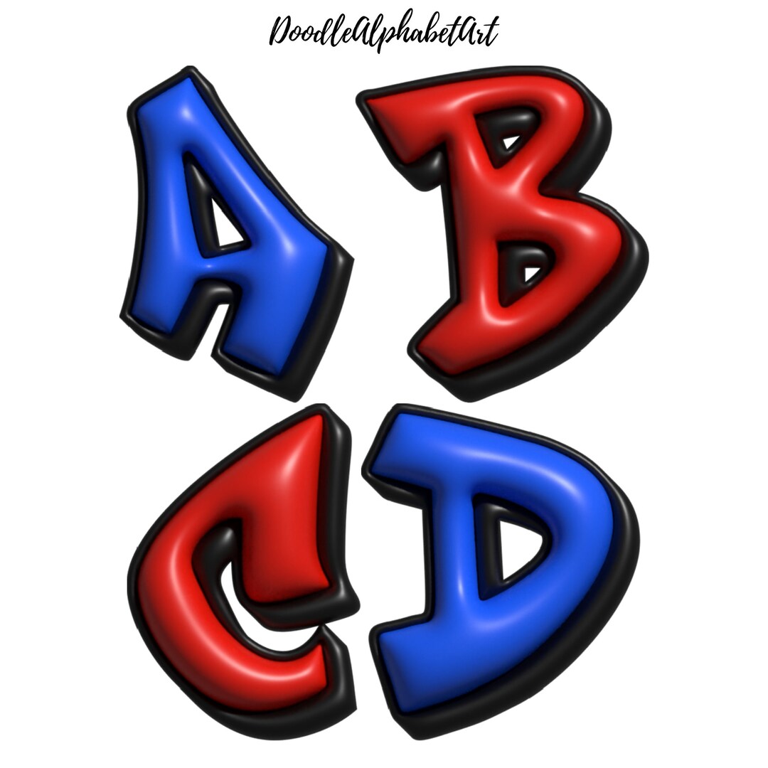 Graffiti 3D Alphabet Letters: Azul & Rosso Corsa PNG (digital Download ...