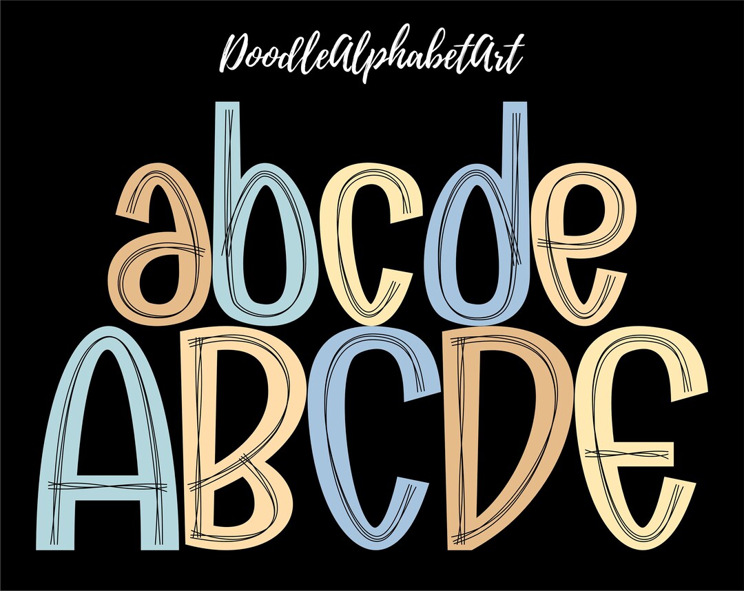 Gold & Blue Pastels Color Scheme Scribble Letters PNG, Hand Drawn ...