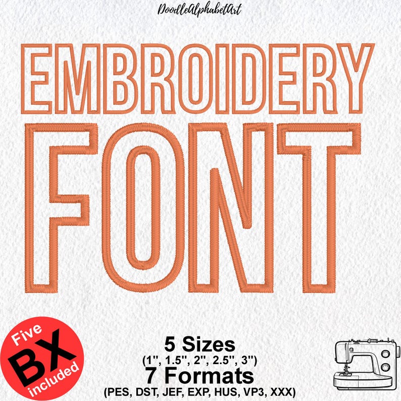 Tall Thin Outline Embroidery Font: 5 Sizes, 7 Formats (instant Download ...