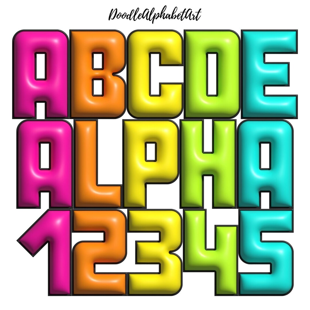 Vibrant Puffy 3D Inflated Alphabet PNG Bundle, Bright Color 3D Letters ...