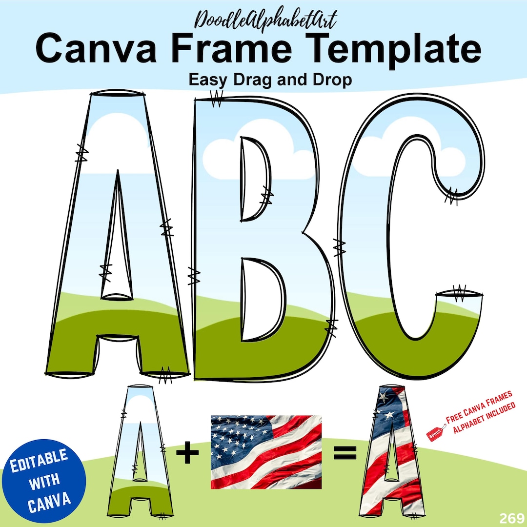 Scribble Font Canva Frames: Doodle Sketch Alphabet Template (digital ...